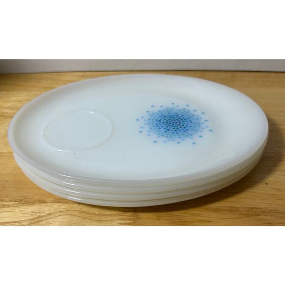 Fire King | Dining | Fire King Milk Glass Blue Mosaic Snack Plates Set ...